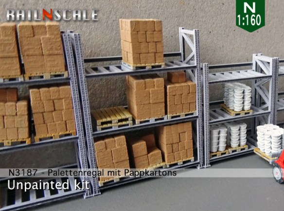 Palettenregal mit Pappkartons | RAILNSCALE