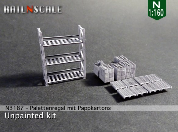 Palettenregal mit Pappkartons | RAILNSCALE